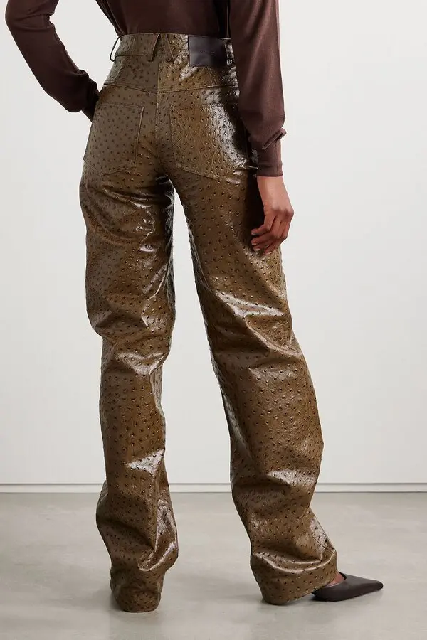 16Arlington Ostrich-effect Leather Straight-leg Pants