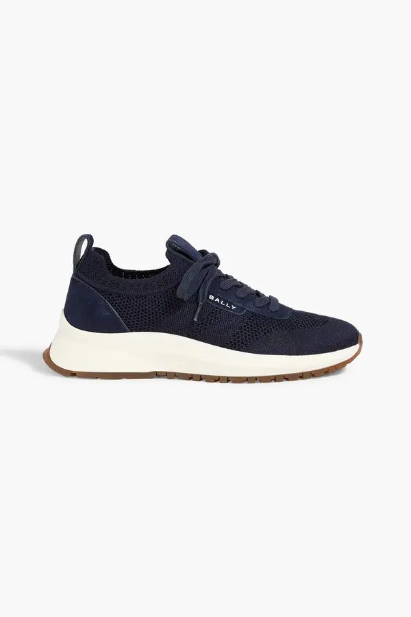Bally Darnell Suede Trimmed Stretchknit Sneakers - Navy