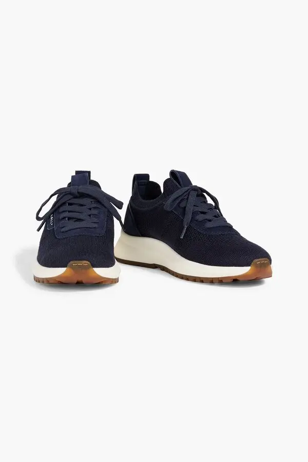 Bally Darnell Suede Trimmed Stretchknit Sneakers - Navy