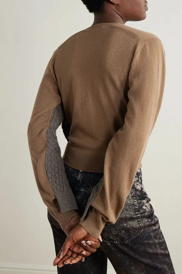 Stella McCartney Cropped Paneled Cable Knit Wool Cardigan