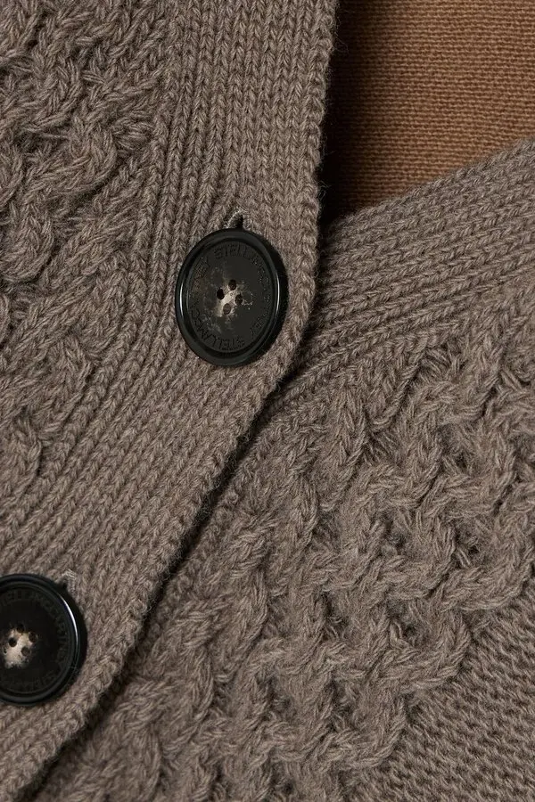 Stella McCartney Cropped Paneled Cable Knit Wool Cardigan