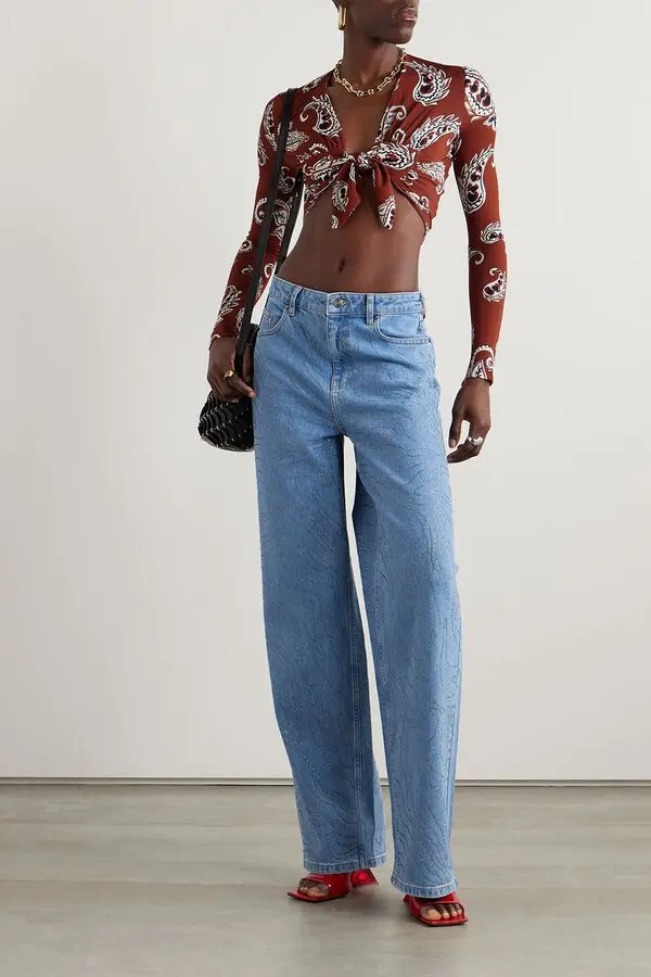 Rabanne Cropped Paisley-print Stretch-crepe Top