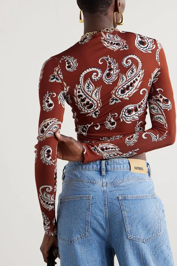 Rabanne Cropped Paisley-print Stretch-crepe Top