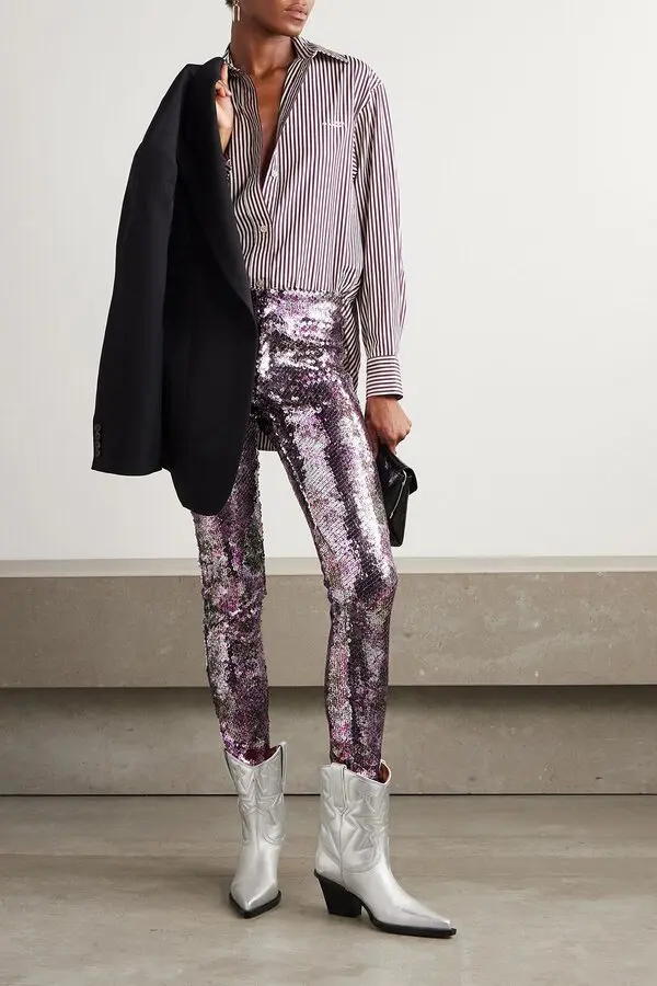 Isabel Marant Étoile Bella Sequined Jersey Leggings - Violet