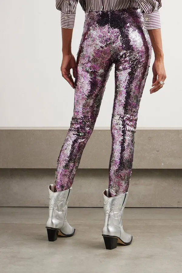 Isabel Marant Étoile Bella Sequined Jersey Leggings - Violet