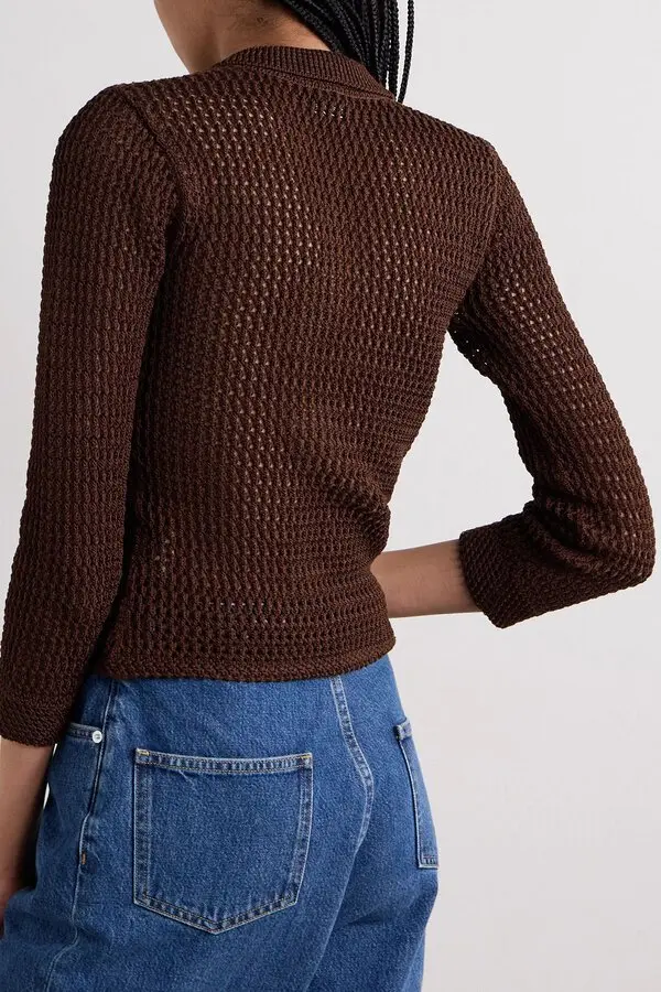 BODE Willows Crocheted Cotton Polo Sweater