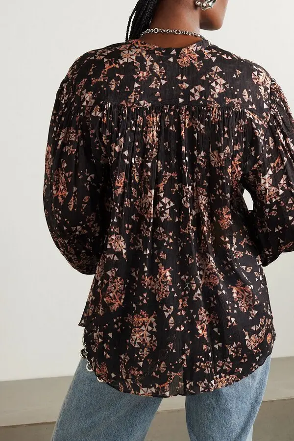 Isabel Marant Étoile Kiledia Printed Cotton And Silk-blend Crepe Blouse - Black