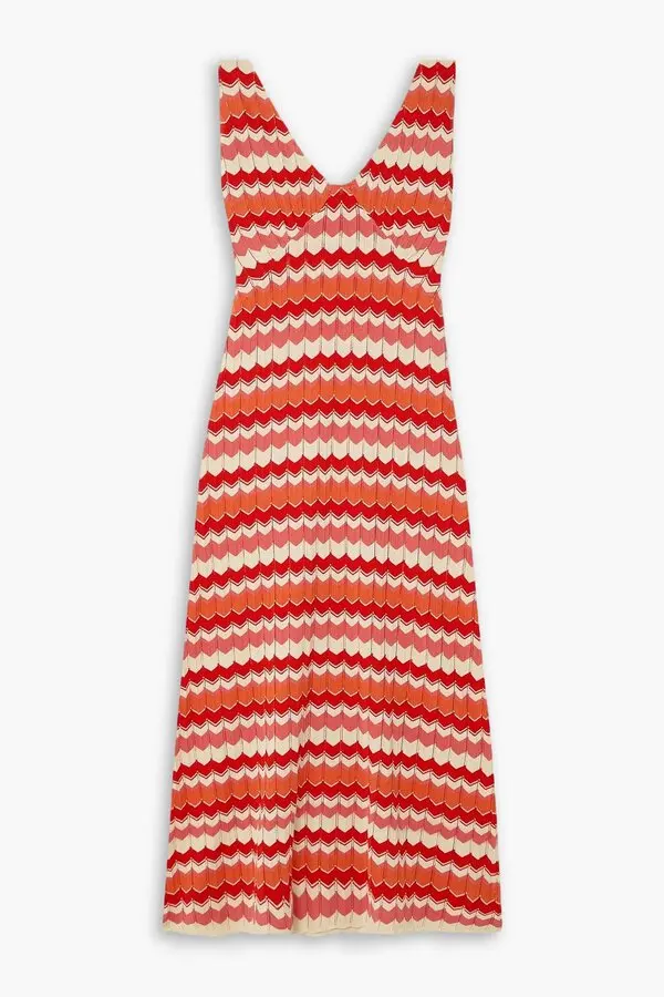 Rixo Sandrine Striped Open-knit Cotton Midi Dress - Red