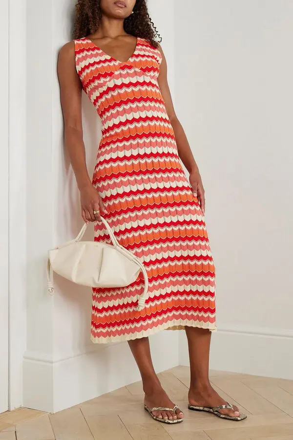 Rixo Sandrine Striped Open-knit Cotton Midi Dress