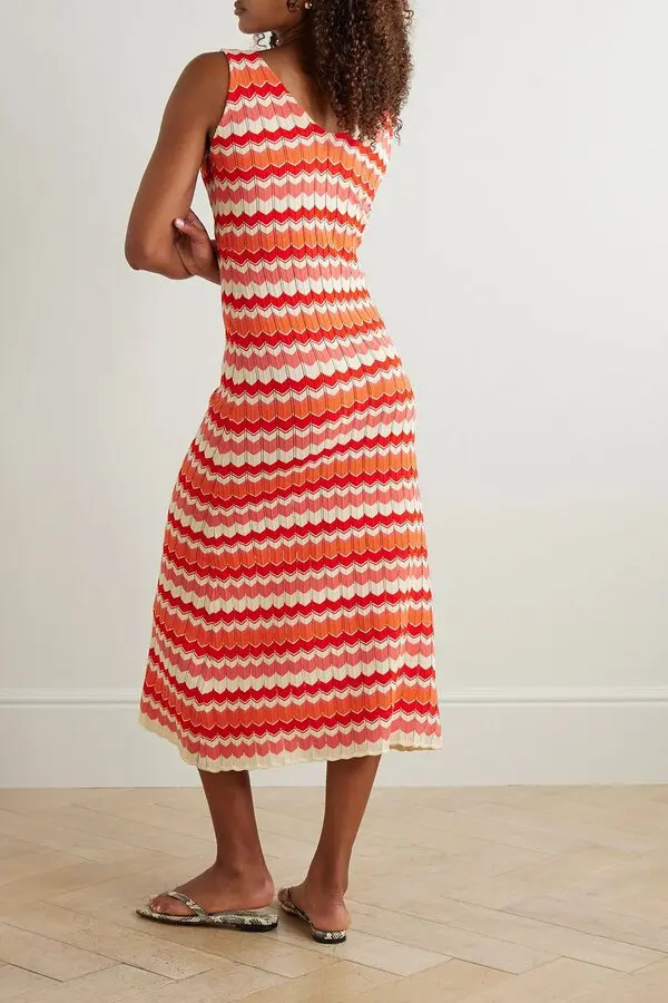 Rixo Sandrine Striped Open-knit Cotton Midi Dress