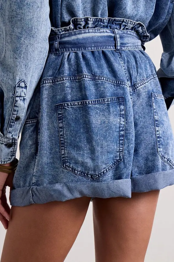 MARANT ETOILE Belted Chambray Shorts - Blue