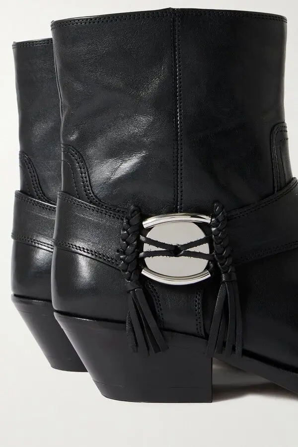 Isabel Marant Étoile Akson Embellished Tasseled Leather Ankle Boots