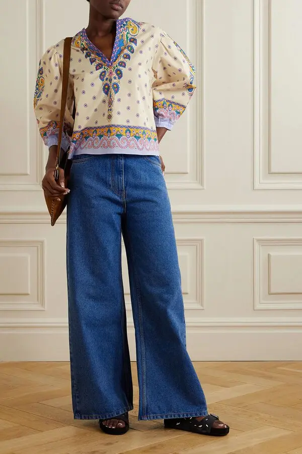 Etro Printed Cotton Puff Sleeve Blouse
