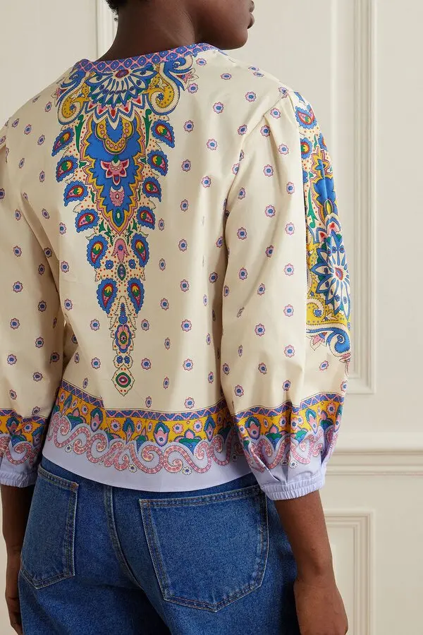 Etro Printed Cotton Puff Sleeve Blouse
