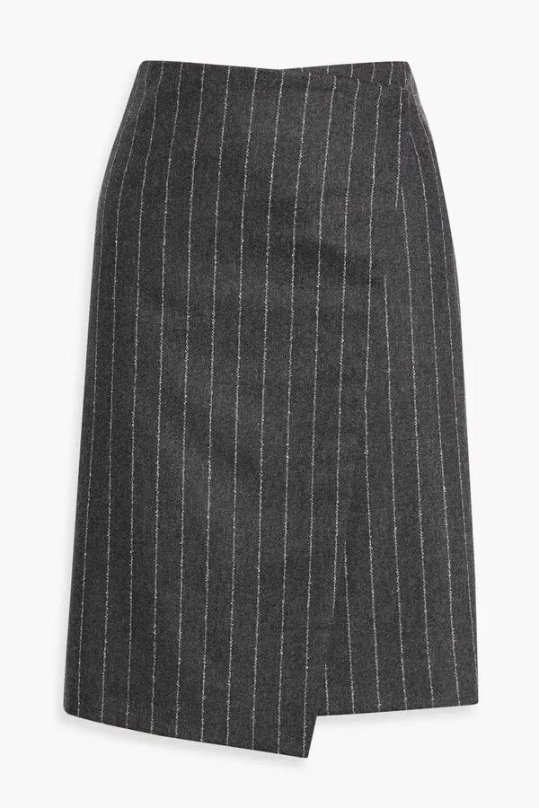 Loulou De Saison Mason Pinstriped Woolblend Flannel Wrap Skirt - Dark Gray