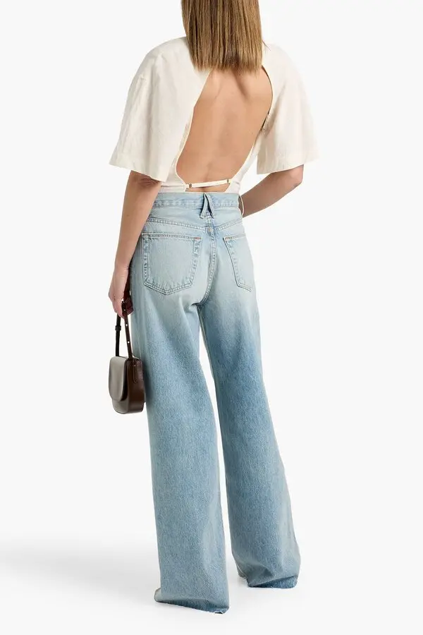 SLVRLAKE Nico Distressed Mid-rise Wide-leg Jeans - Light Denim