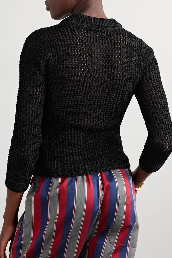 BODE Willow Crocheted Cotton Polo Sweater