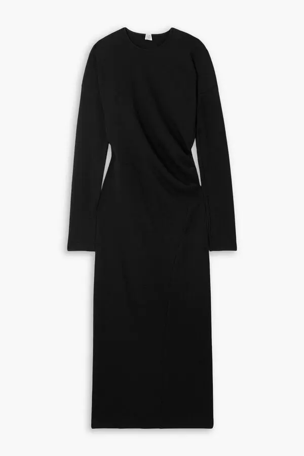 TOTEME Asymmetric Gathered Jersey Midi Dress
