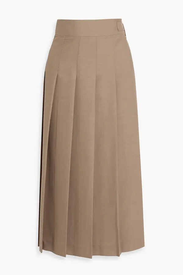 RÓHE Pleated Woolblend Crepe Midi Wrap Skirt - Taupe
