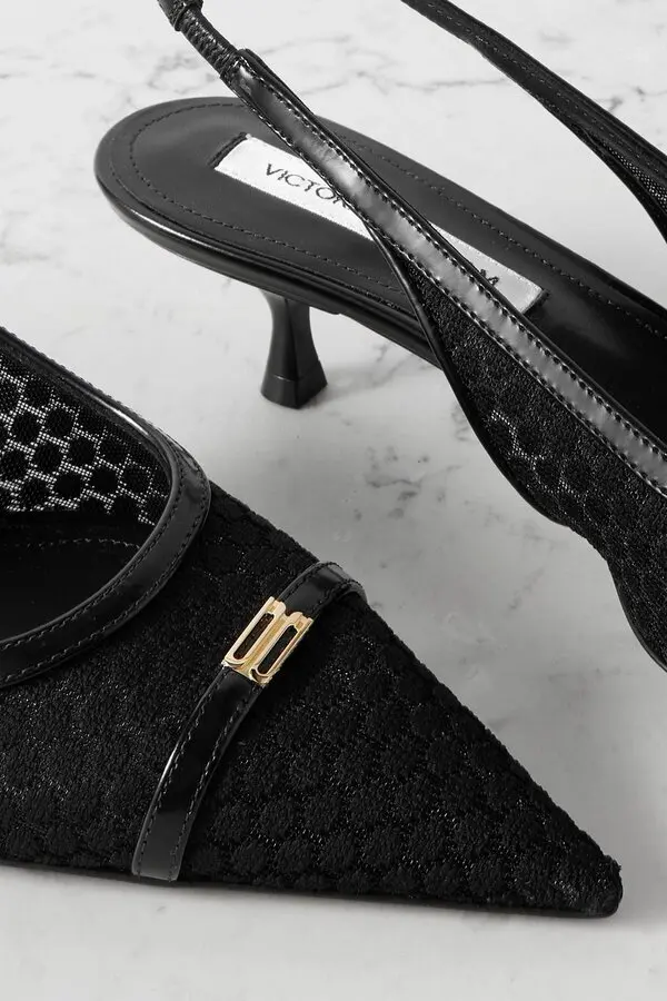 Victoria Beckham Logo-embellished Point D'esprit Slingback Pumps