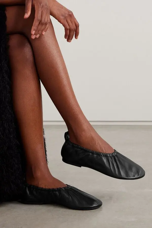 JIL SANDER Gathered Leather Ballet Flats