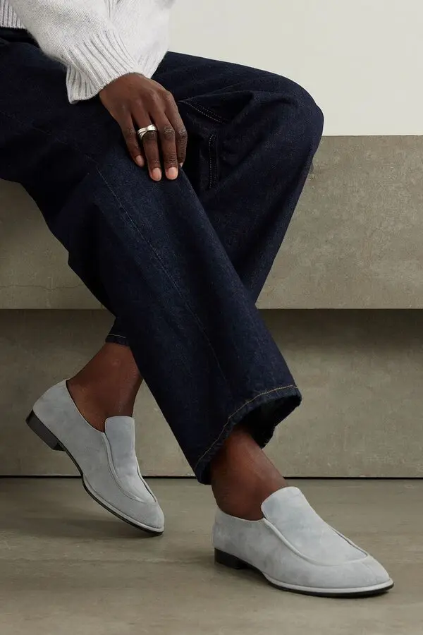 NEOUS Polaris Suede Loafers With Leather Trim - Gray