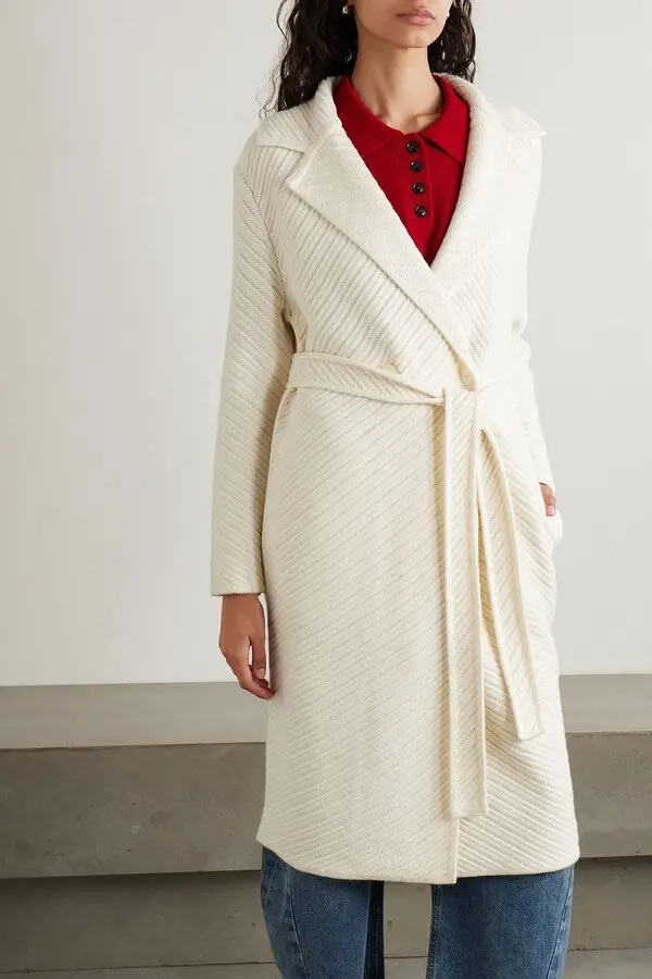JOSEPH Belted Double-breasted Ribbed Wool-blend Cardigan