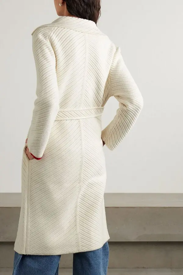 JOSEPH Belted Double-breasted Ribbed Wool-blend Cardigan