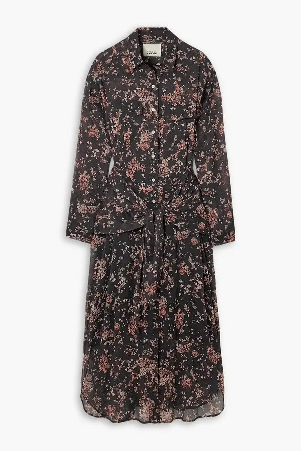 Isabel Marant Étoile Anesy' Printed Cotton And Silk-blend Crepon Midi Shirt Dress - Black