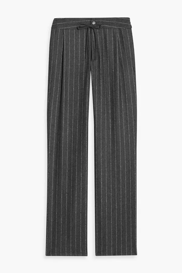 Loulou De Saison Lizzie Pinstriped Woolblend Flannel Straightleg Pants - Anthracite