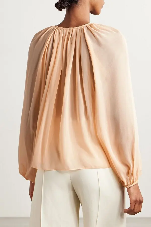 Ulla Johnson Safa Gathered Silk Crepe De Chine Blouse - Peach