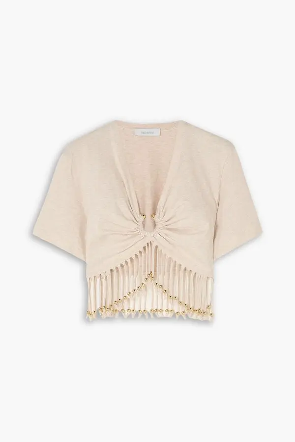 Rabanne Cropped Fringed Embellished Cotton-jersey T-shirt