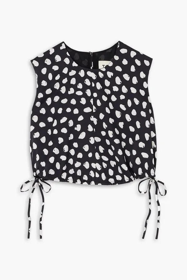 Tove Cecily Cropped Tiedetailed Polkadot Silk Crepe De Chine Top - Black