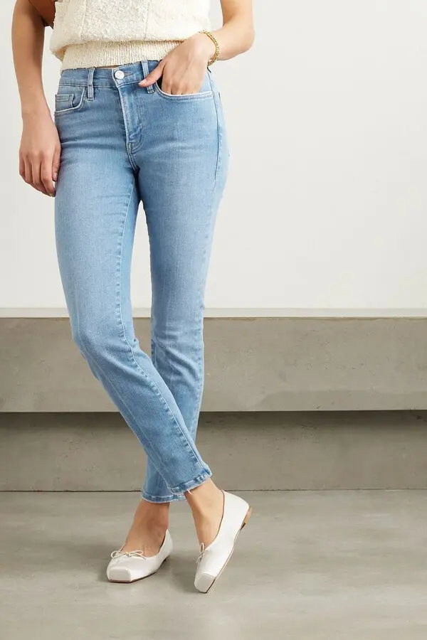 FRAME Le Garçon Cropped Slim Jeans - Light Denim