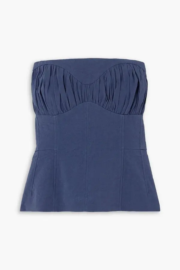 Tove Ruby Gathered Linen-blend Twill Peplum Bustier Top - Navy