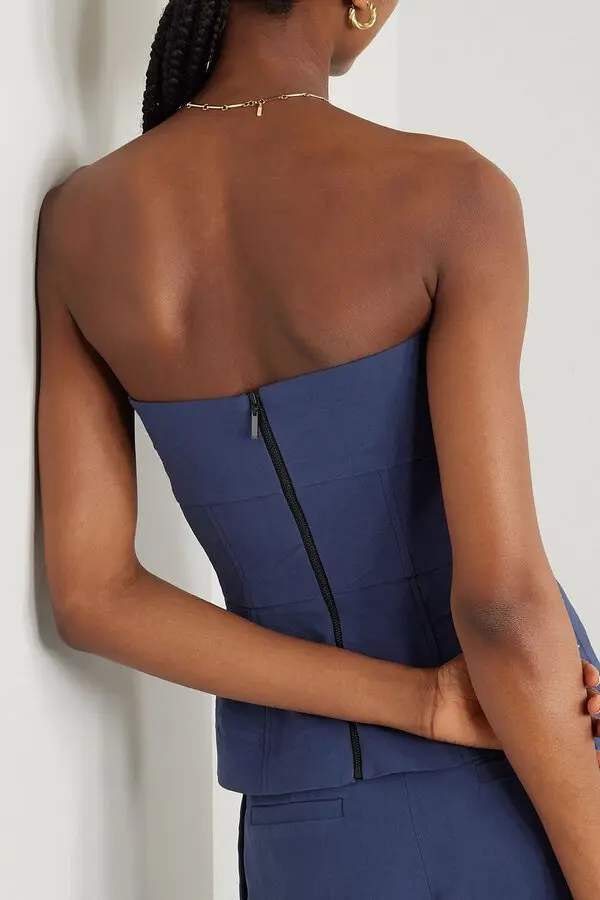 Tove Ruby Gathered Linen-blend Twill Peplum Bustier Top - Navy