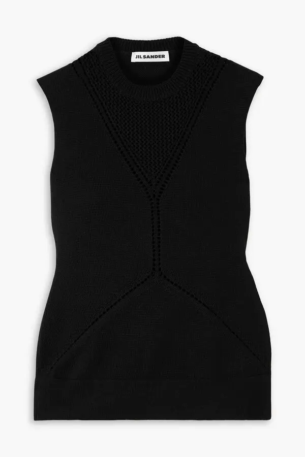 JIL SANDER Pointelle Knit Wool And Cotton-blend Top