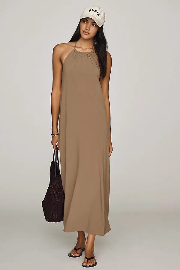 Beyond Yoga Go With The Flow Halter Maxi Dress - Khaki