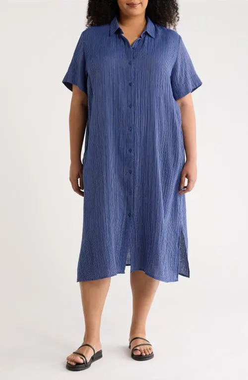 Eileen Fisher Organic Cotton Gauze Striped Shirtdress
