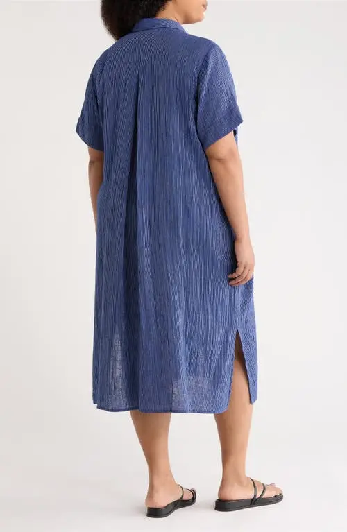 Eileen Fisher Organic Cotton Gauze Striped Shirtdress