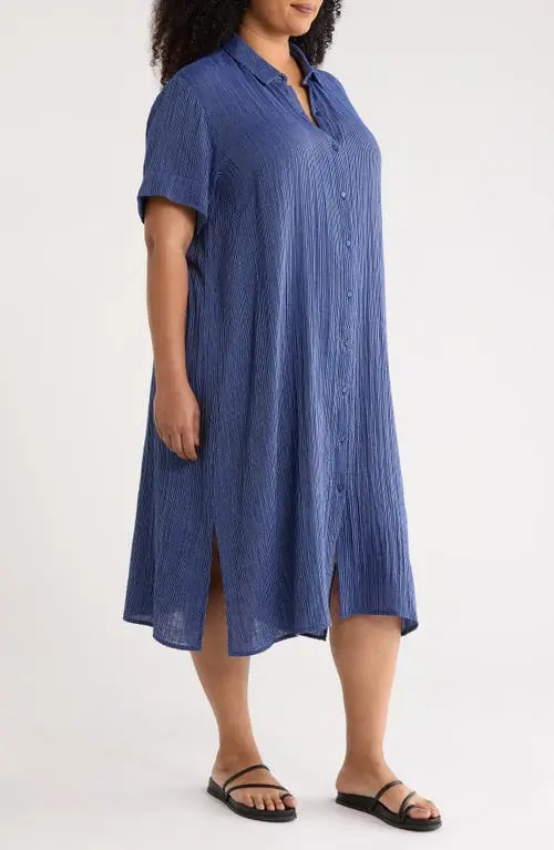 Eileen Fisher Organic Cotton Gauze Striped Shirtdress