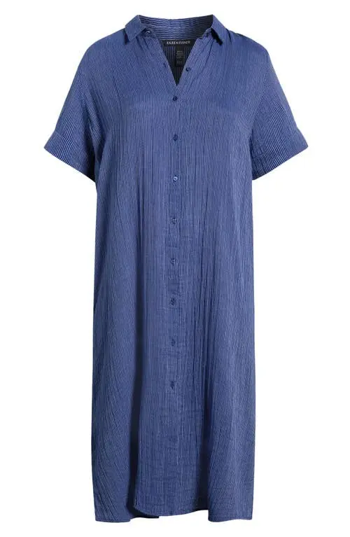 Eileen Fisher Organic Cotton Gauze Striped Shirtdress