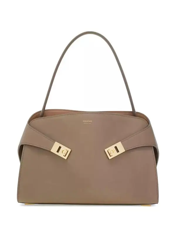 FERRAGAMO Medium Hug Leather Tote Bag - Neutrals