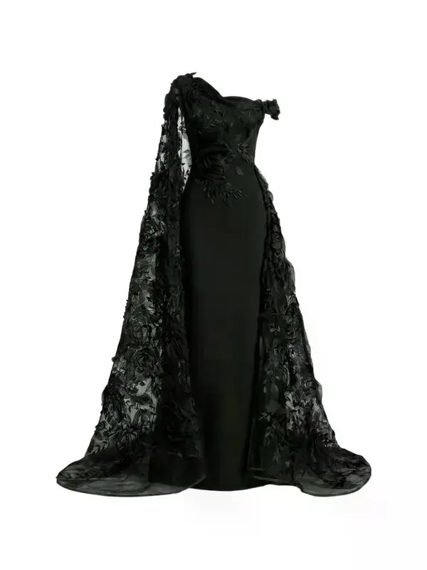 GEMY MAALOUF Floral Appliqué Asymmetrical Dress