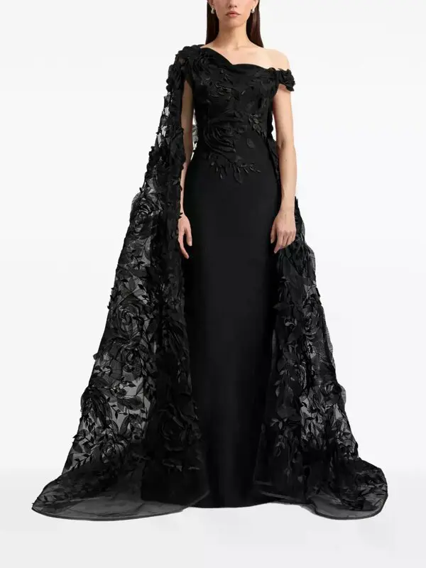GEMY MAALOUF Floral Appliqué Asymmetrical Dress