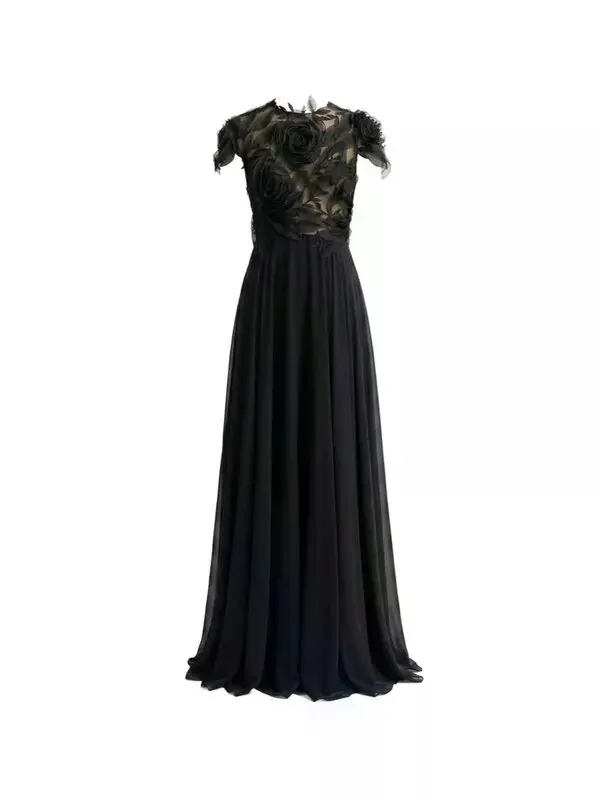 GEMY MAALOUF Sheer Floral Appliqué Gown