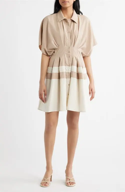 QUINCY MAE Pleated Shirtdress - Taupe Cream