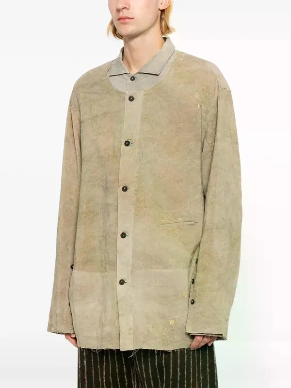 ZIGGY CHEN Patchwork Collarless Shirt