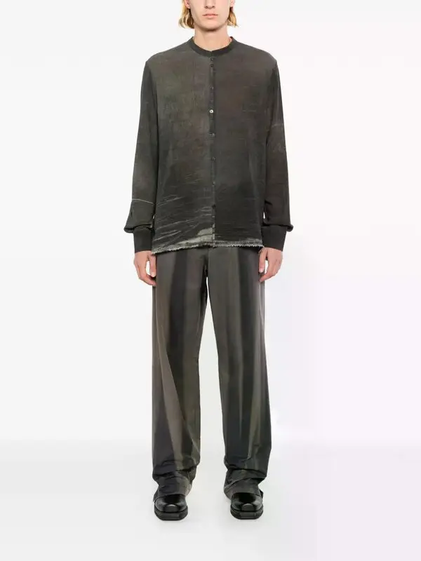 LABEL UNDER CONSTRUCTION Distressed-effect Band-collar Shirt - Grey