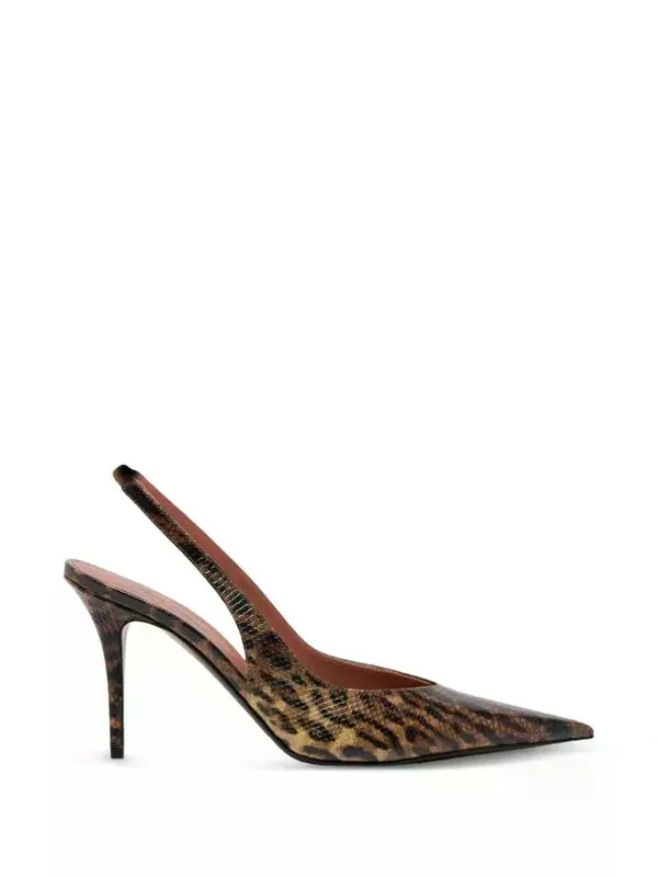 Amina Muaddi Leopard-print Snake-effect Slingback Leather Heeled Sandals - Brown